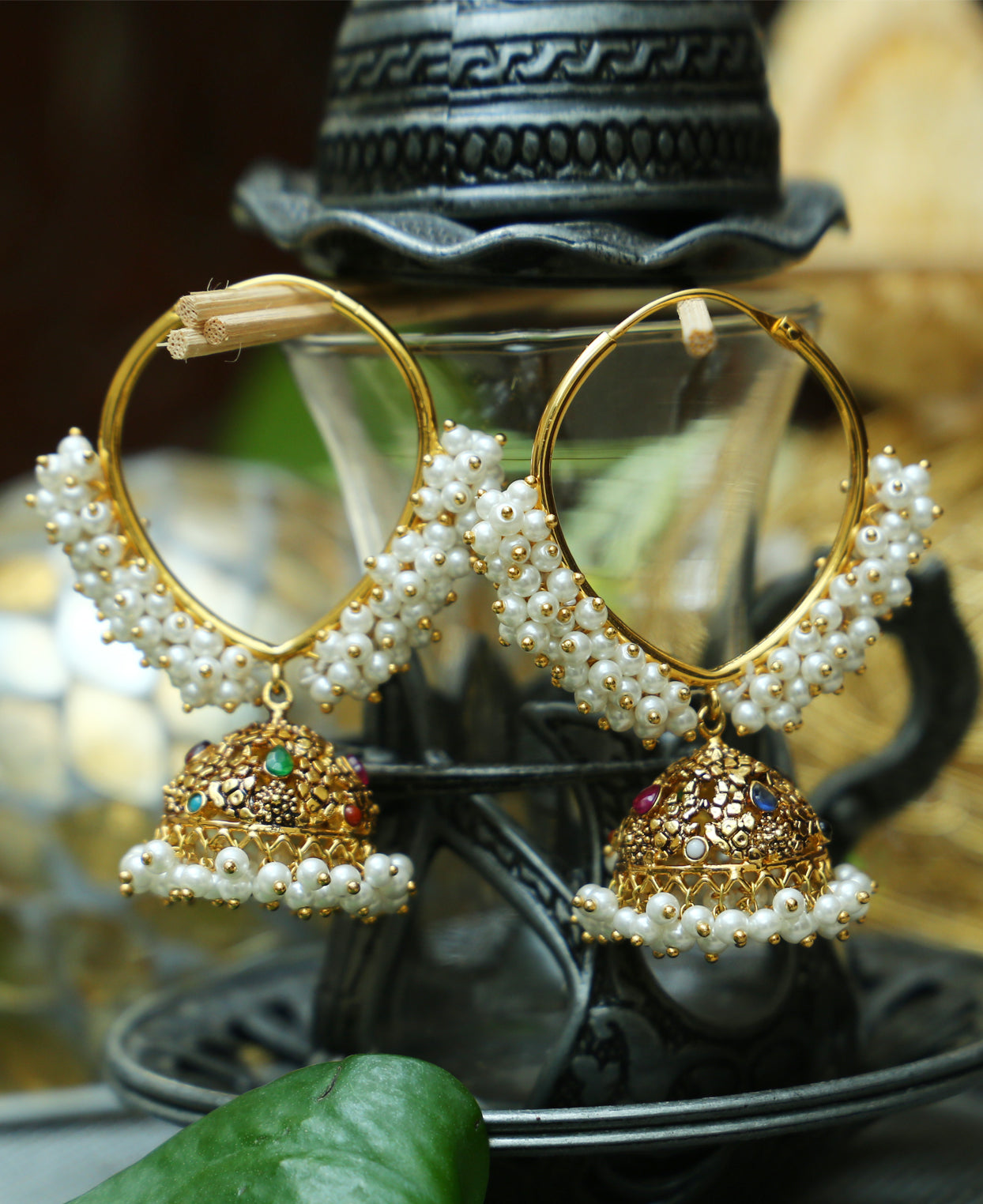Traditional Pipe bali V Jhumkas 2 | Pakistani Gold Jhumkaas