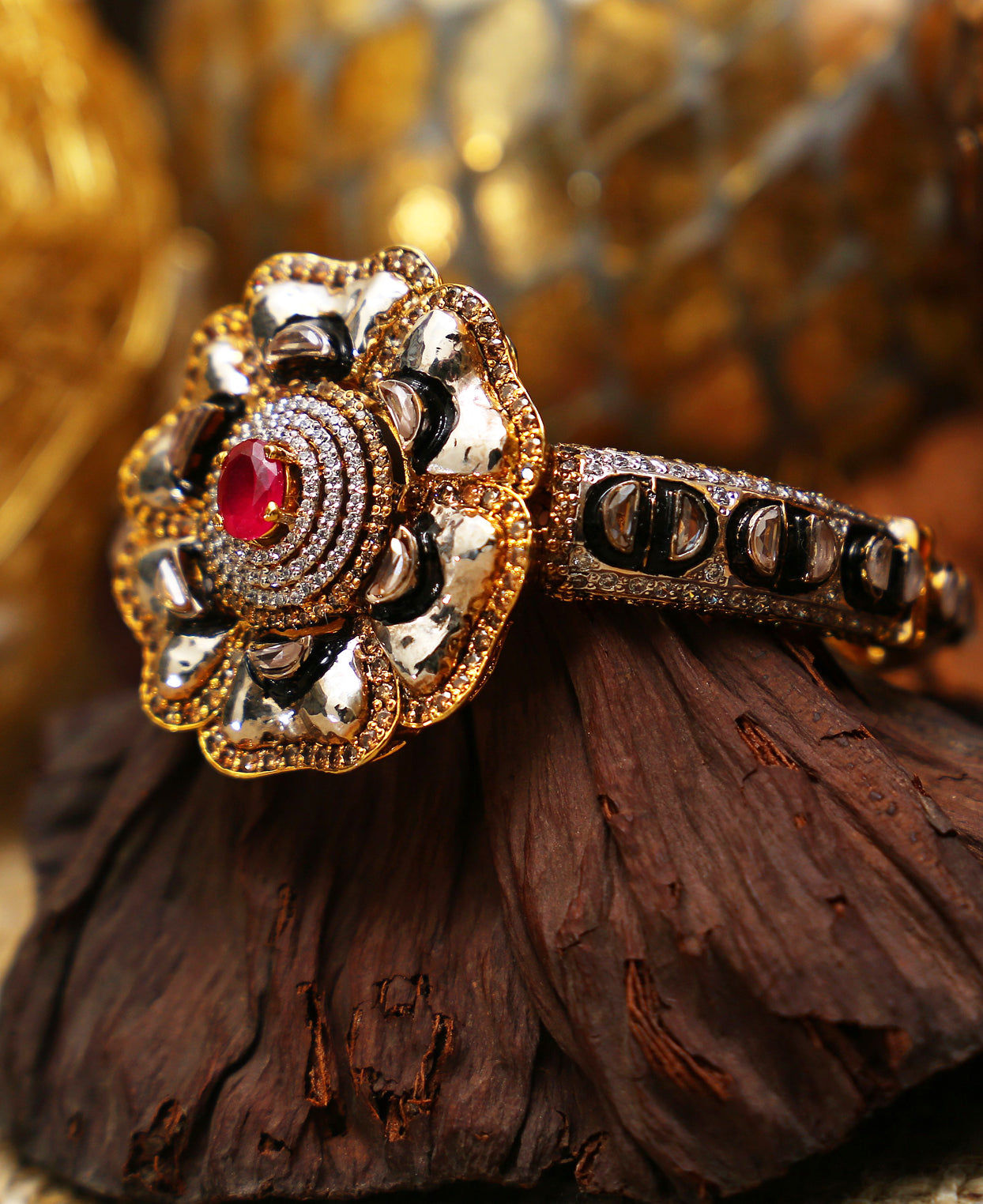 Flower Pipe Kara | Treated Rubies Karas By Nadia Chhotani